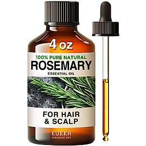 Rosemary Oil for Hair (4 fl oz) & Peppermint Oil for Hair (0.34 fl oz) Set - 100% Natural Aromatherapy Grade Essential Oils Set - Kukka