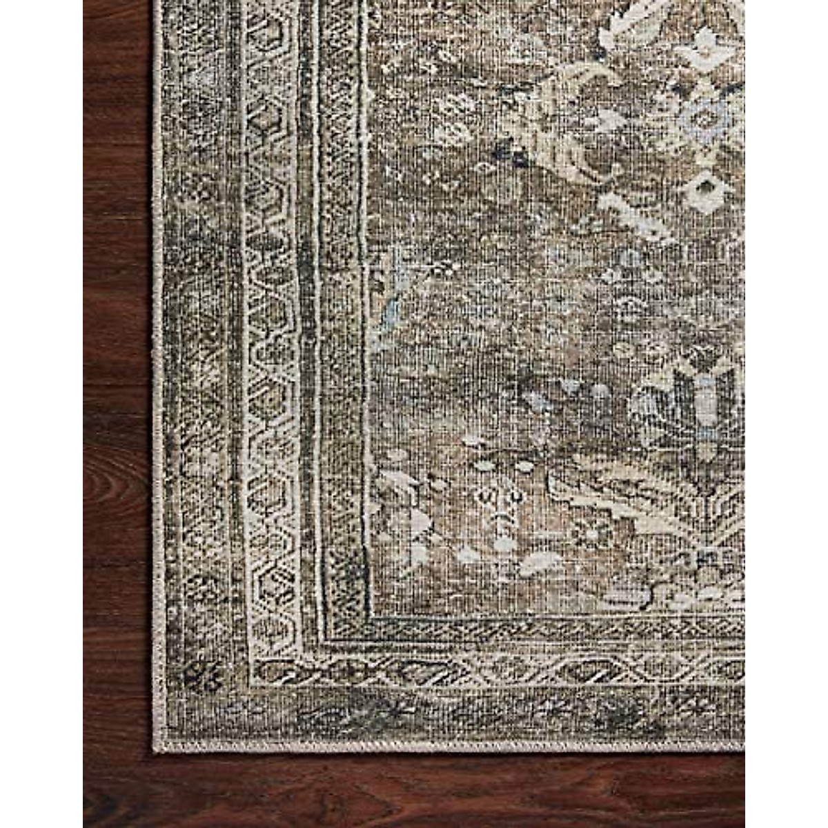 Loloi Layla Collection, LAY-13, Antique/Moss, 9'-6" x 14', .13" Thick, Area Rug, Soft, Durable, Vintage Inspired, Distressed, Low Pile, Non-Shedding, Easy Clean, Printed, Living Room Rug