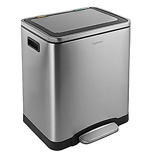 happimess HPM1004A Elmo Rectangular 8-Gallon Double Bucket Trash Can with Soft-Close Lid, No Slamming, Fingerprint-Proof, Kitchen, Laundry Room, Office, 7.9 Gallons, Stainless Steel