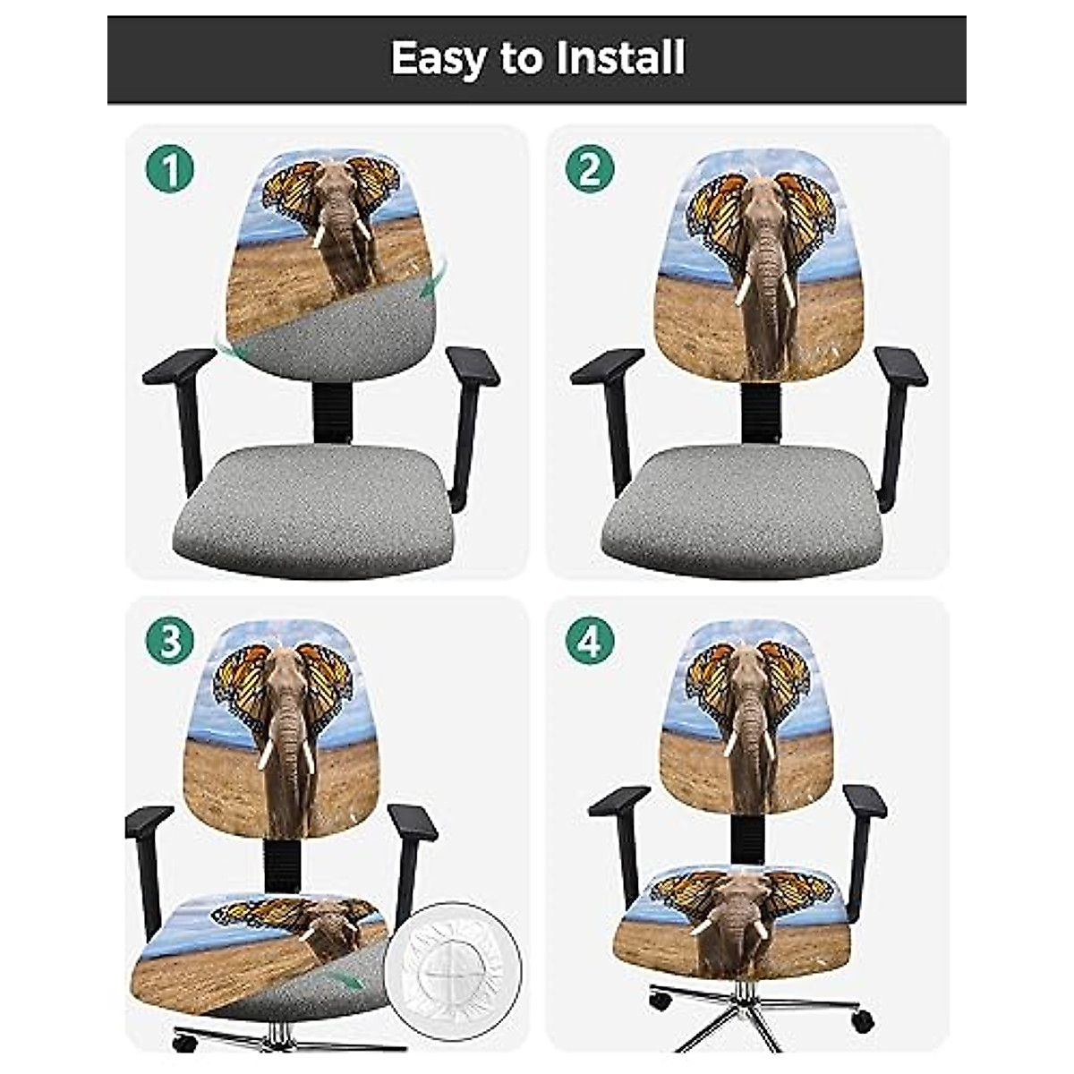 Big buy store Office Chair Cover Funny Animal Desk Chair Cover Stretch Elastic Universal Computer Chair Covers Elephant with Butterfly Wings Stretch Rotating Chair Slipcovers Protectors