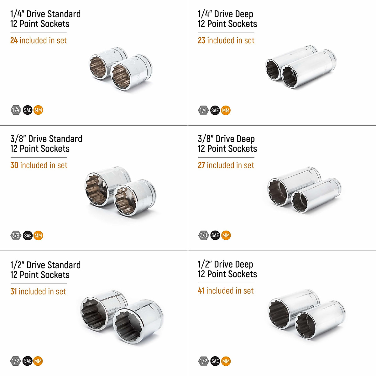 GEARWRENCH 163 Piece Chrome Socket SET | 6 Point | SAE & MM | 89073