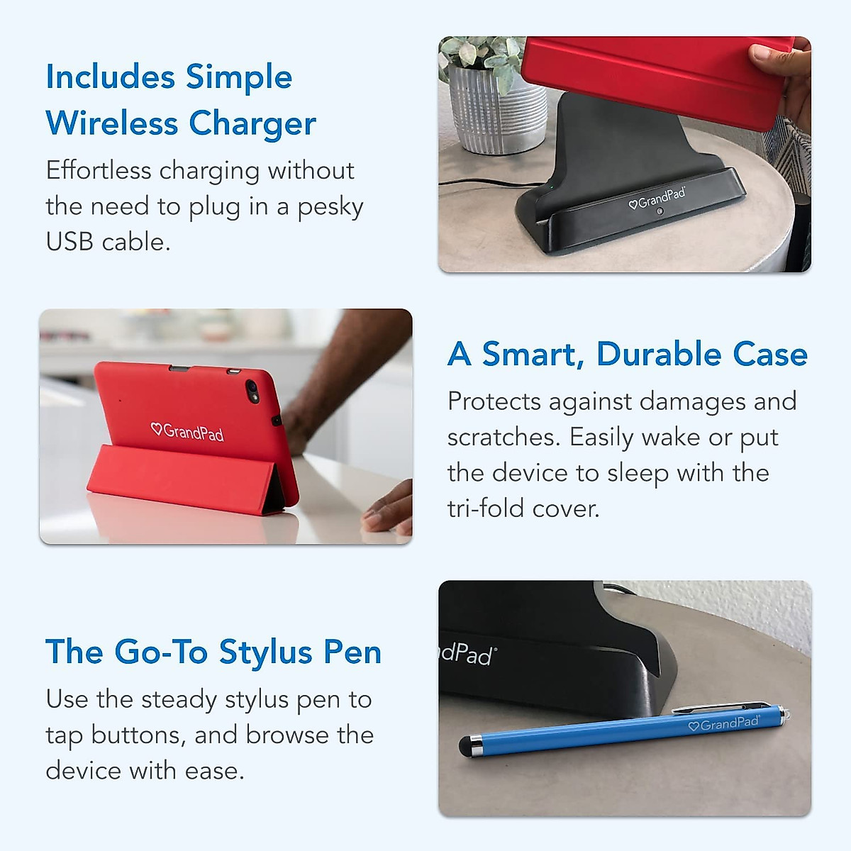 GrandPad Senior Tablet with Phone Capabilities, 4G LTE, Wireless Charger, Stylus, - 1 Month Premium Service Plan Included, Purchase a Plan at Activation