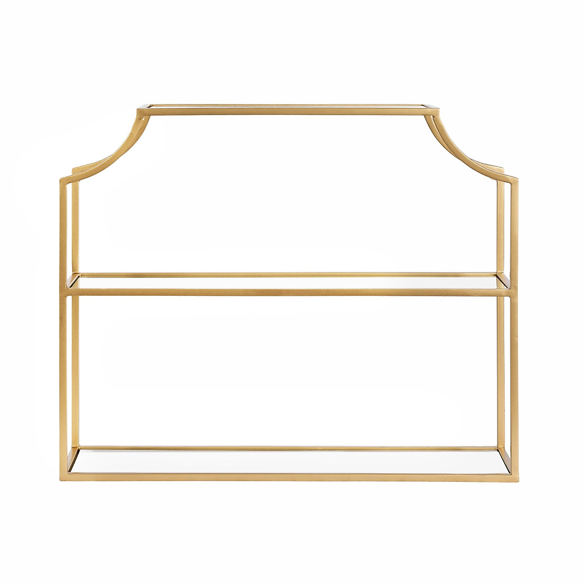 Kate and Laurel Ciel Modern Glam Wide Two-Tier Wall Shelf, 24 x 20, Gold, Tiered Bathroom Shelves for Over The Toilet Storage or Bedroom Makeup Organizer