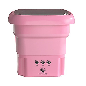 TOPINCN Portable Washing Machine Dryer Comb with Drain Basket Pipe Folding Washing Machine Integrated Mini Underware Washer Blue Ray for Camping RV Travel (Pink)