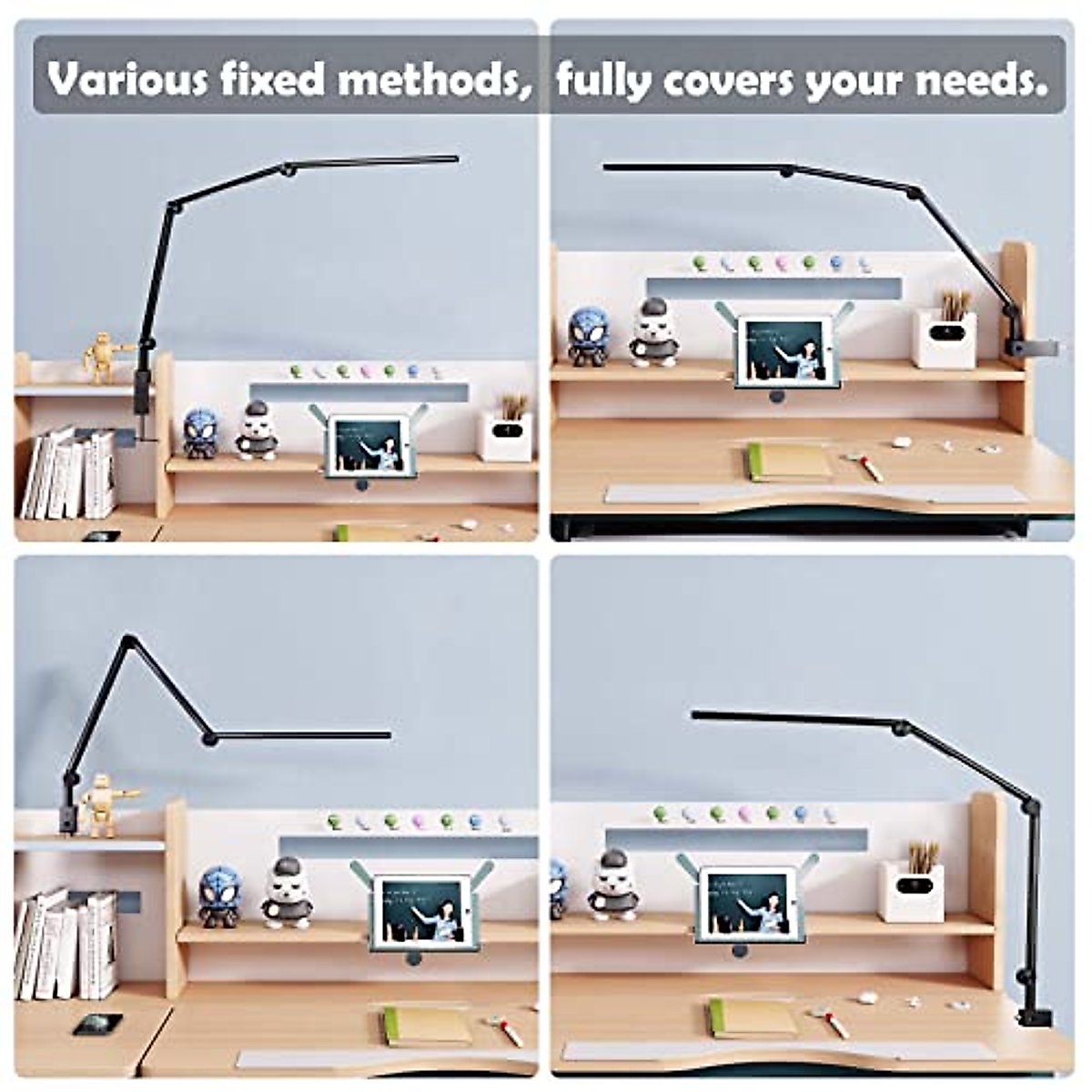 Arteasy LED Desk Lamp, Desk Light for Home Office, Dual Light Source, Eye-Caring Optical Lens, 5 Color Modes & Brightness, Swing Arm Office Lamp, Clamp Lamp with Timer/Memory Function, 18 W(Black)