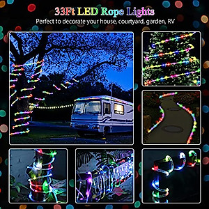 4th of July Rope Lights for Memorial Day, 33 ft 100 LEDs Waterproof Outdoor Neon Rope Lights with 16 Colors Mode and Remote for Home Garden Yard, Patriotic Independence Day Memorial Labor Day Decor