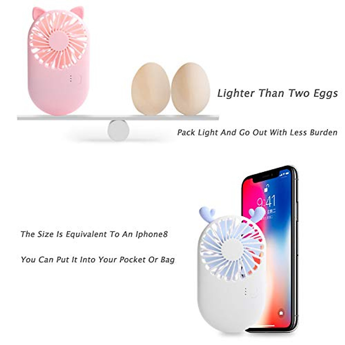 YUERR Portable Mini Fan Handheld Fans For Cooling Air 3 Speeds Adjustable USB Rechargeable Small Table Desk Fan Personal Quiet Eyelash Fan For Kids Women Men Home Office Travel(Pink Kitten)