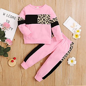 Tikoubabe Toddler Girl Clothes Baby Sweatshirt Leopard Fall Winter Outfits Long Sleeve Tops Pants Set 2 Pcs Pink 4-5 Years 120CM