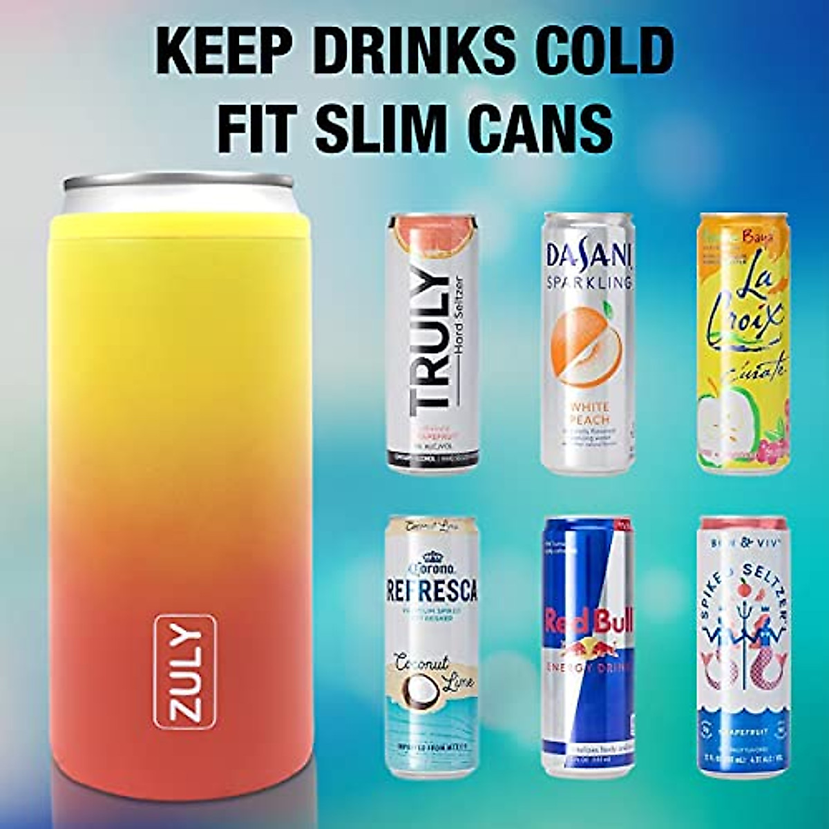 Zuly - Insulated Can Cooler for Slim Beer & Hard Seltzer | Stainless Steel 12oz | Double Wall Vacuum Insulated Drink Holder Pink for Slim Truly White Claw Henrys Bon Viv Corona Red Bull