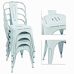 Devoko Metal Indoor-Outdoor Chairs Distressed Style Kitchen Dining Chairs Stackable Side Chairs with Back Set of 4 (Blue)