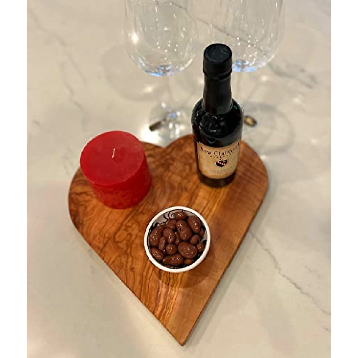 Orchard Hardwoods 12" Artisan Heart Shaped Olive Wood Cheese Board/Charcuterie Platter- For Cutting, Chopping, Serving-Thick Wooden Slab/Tray, Unique Kitchen/Valentines Day Gift (Large 12x12x0.8)