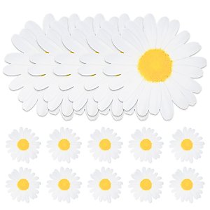 AimFun 50 Pieces Disposable Daisy Floral Paper Place Mats Spring Summer Flower Chargers Table Mat Yellow Sun Flower Shaped Paper Placemats for Wedding Bridal Baby Shower Party Decoration 13”x 13”