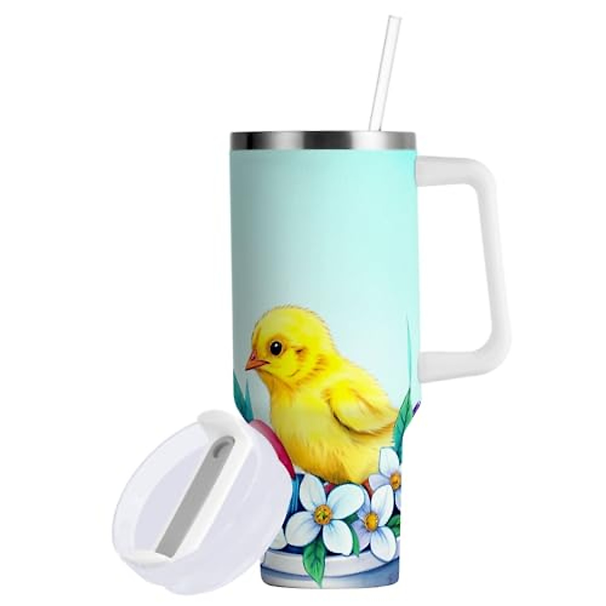 ODAWA 40oz Fall Insulated Tumbler with Handle and Straw Lid, Floral Rabbit Chicken Double Wall Insulated Tumbler