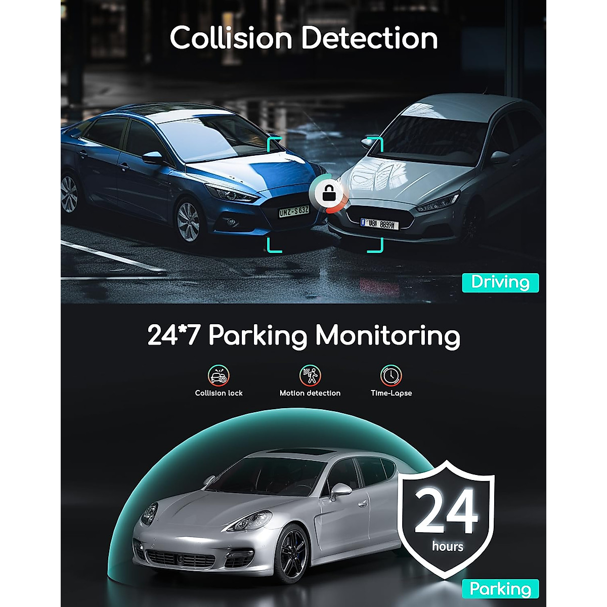 COOAU Dual Dash Cam 2.5K+1080P, Dash Cam Front and Inside, Built-in GPS and WiFi, Dash Camera for Cars, Perfect for Uber and Taxi Drivers, Night Vision, Accident Record, 24Hr Parking Mode