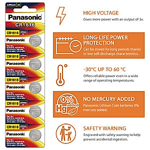 Panasonic Cr1616 3v Lithium Battery 2pack X (5pcs) = 10 Single Use Batteries