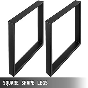 VEVOR Set of 2 Steel Table Legs, 28''Height 24''Wide Dining Table Legs, Heavy Duty 3.1" Width Box Section Square Table Legs, 28x24x3.1 Inch Black Color Industrial Country Style Metal Dining Legs