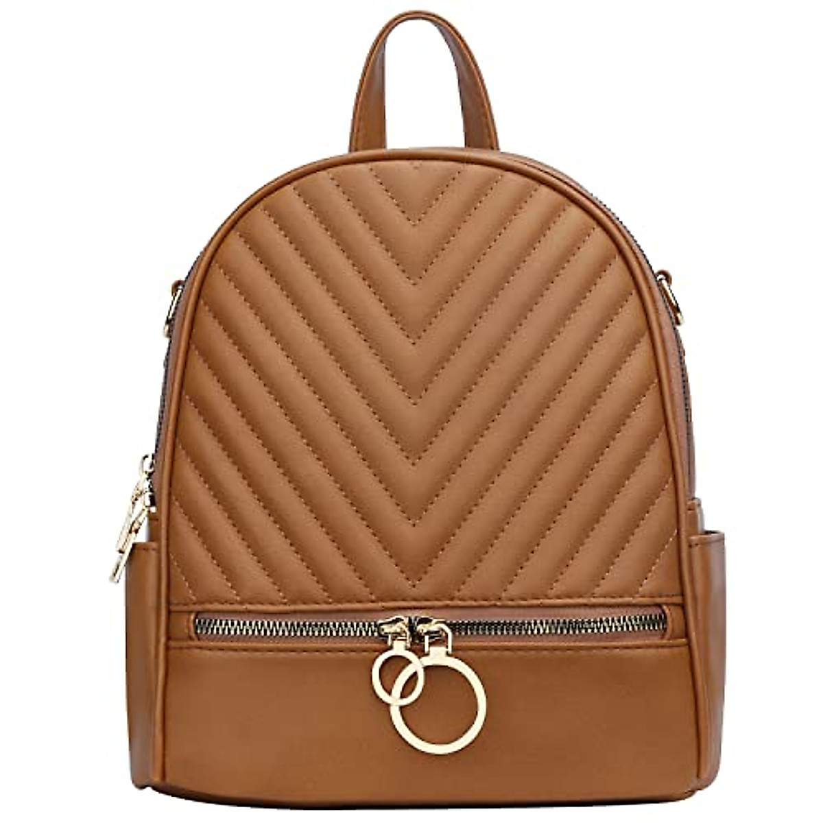 KKXIU Convertible Mini Leather Backpack Purse For Women and Ladies Small Quilted Daypack with Colorful Strap (A-brown)