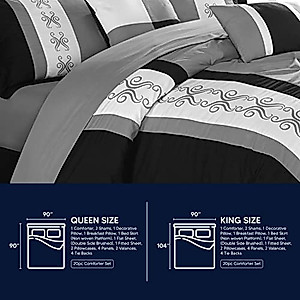 Chic Home Icaria 20 Piece Comforter Set Color Block Pinch Pleat Pintuck Design Bag Bedding, Queen, Navy