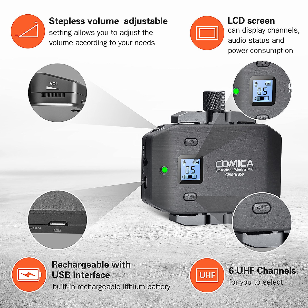 comica CVM-WS50C Wireless Lavalier Microphone for iPhone with Tripod, Real-time Monitor, Wireless Lapel Mic for Android, Video Recording Mic for YouTube TikTok Livestream Vlog.