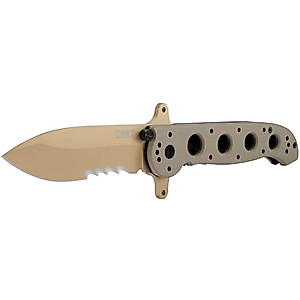 CRKT M21-14DSFG EDC Folding Pocket Knife: Special Forces Everyday Carry, Tan Serrated Edge Blade, Veff Serrations, Automated Liner Safety, Dual Hilt, Desert G10 Handle, Reversible Pocket Clip