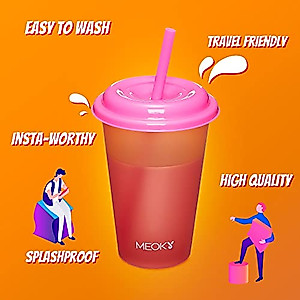 Meoky Color Changing Cups with Lids and Straws for Kids 12Pack 12oz Plastic Reusable Cold Drink Tumblers Summer Party Cups