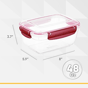 Superio Plastic Food Storage Containers with Airtight Lids, 4 Pack- 48 Oz, BPA Free, Leakproof, Stackable, Microwave, Dishwasher, Freezer Safe, Red
