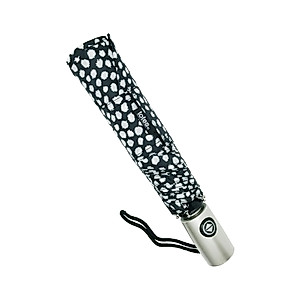 Totes NeverWet technology, Auto Open Auto Close Umbrella, Black With White Dots 43" arc Umbrella,, Medium