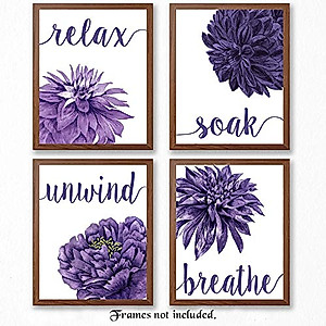 Flower Prints Relax Soak Unwind Breathe Purple Blend, 4 (8x10) Unframed Photos, Wall Art Decor Gifts Under 20 for Home Office Bathroom College Student Teacher Friends Floral Garden Yoga Inspired Fans