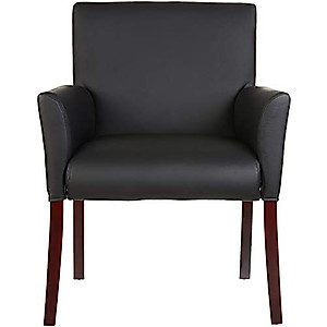 Amazon Basics Classic Reception Office Chair with Mahogany Wood Finish Legs - Black