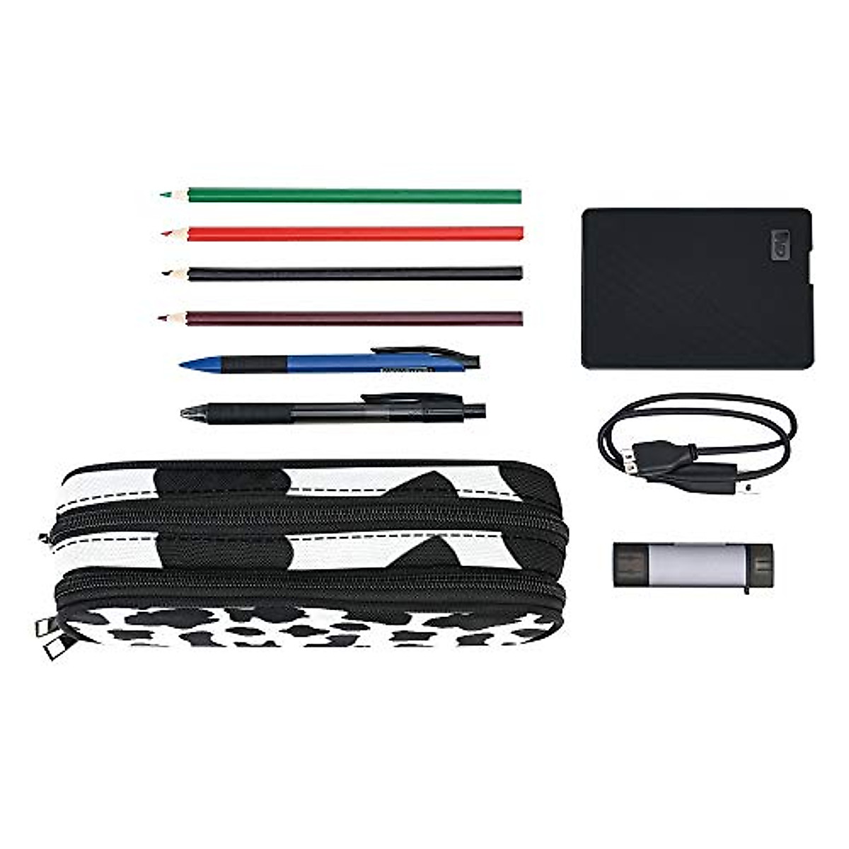 Cow Pencil Case for Teen Girls Boys, ANANGTEE Black and White Print Fur Tote Small Makeup Bag for Women, School Stationery Accessory Zipper Large Pouch, Office Organizer Soft Travel Toiletry 10