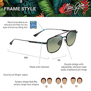 Maui Jim Kahana Square Sunglasses, Matte Black/Maui Ht Polarized, Large