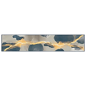 Phantoscope Hallway Runner Rug 2'x10'- Long Rug Runner Boho Washable Non-Slip Carpet for Kitchen Entryway Laundry Bedroom, Ultra-Thin Runners Geometry Modern Accent Rug, Deep Grey/Gold