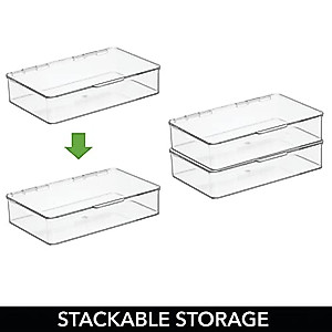 mDesign Plastic Closet Storage Organizer Box Containers with Hinged Lid for Shelves or Cabinets, Holds Necklaces, Hair Ties, Bracelets, Earrings, Wallets, Cosmetics, and Accessories - 2 Pack - Clear