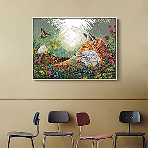 Cross Stitch Kits for Adults Full Range of Animal Patterns Embroidery Starter Kits Printed Dimensions Cross Stitch kits for Home Decor DIY 16CT 2 Strands-Fox 47×37cm