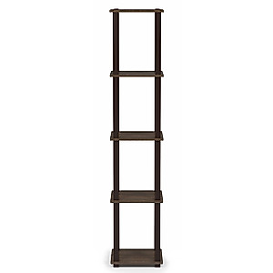 FURINNO Turn-S-Tube 5-Tier Corner Square Rack Display Shelf, Walnut/Brown
