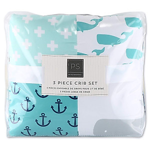 The Peanutshell Nautical Crib Bedding Set for Baby Boys or Girls - 3 Piece Unisex Nursery Set - Crib Quilt, Crib Sheet, Crib Skirt