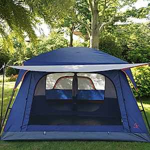 KTT Extra Large Tent 10-12 Person(B),Family Cabin Tents,2 Rooms,3 Doors and 3 Windows with Mesh,Straight Wall,Waterproof,Double Layer,Big Tent for Outdoor,Picnic,Camping,Family Gathering(Dark Blue)