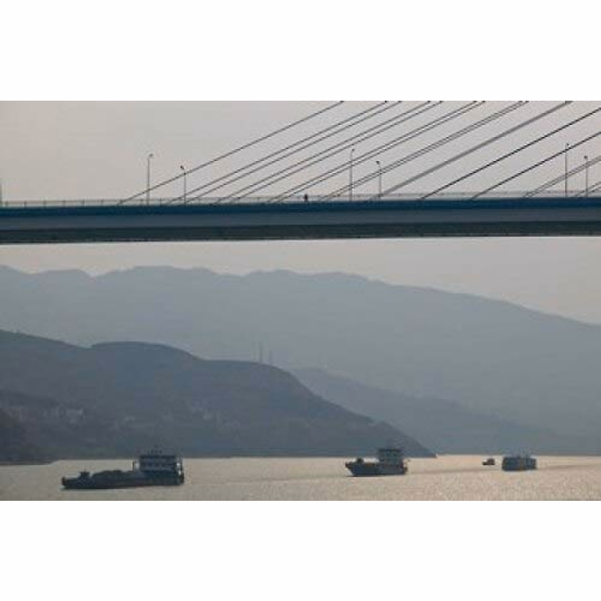 Posterazzi Container Ships Passing a Newly Constructed Bridge on The Yangtze River Wanzhou Chongqing Province China Poster Print by Panoramic Images, (36 x 24), Varies