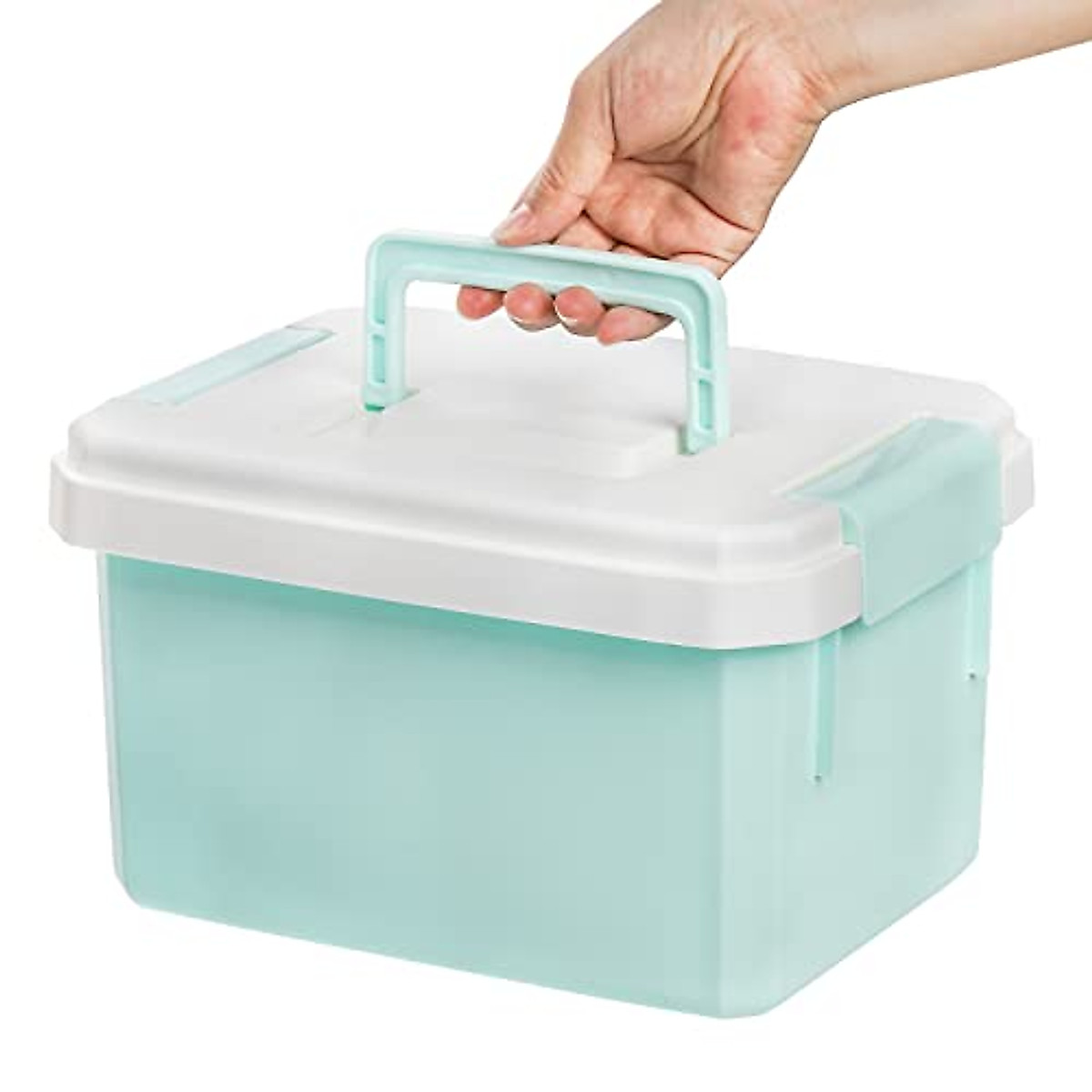 Jucoan 3 Pack Plastic Storage Latch Bin with Lid, 2.5/4.5/8.5 Quart Stackable Plastic Storage Bin Tote Organizing Container with Latches and Folding Handle for Toys, Snacks, Stationary