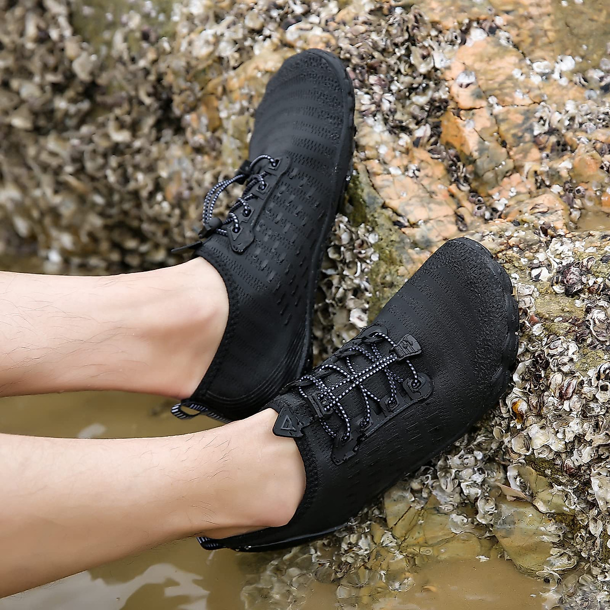 Whatseaso Water Shoes for Women Quick Dry Aqua Barefoot Shoes for Beach Swimming Boating Surfing Diving 8 Women/6.5 Men, Black