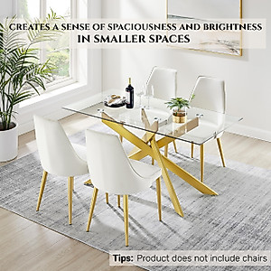 Edwin's Choice 58.5” Rectangle Glass Dining Table, Tempered Glass Table Top and Metal Tubular Legs, Modern Style Table for Home, Kitchen, Dining Room 58.5”Lx29”Wx30”H, Gold (Table Only)