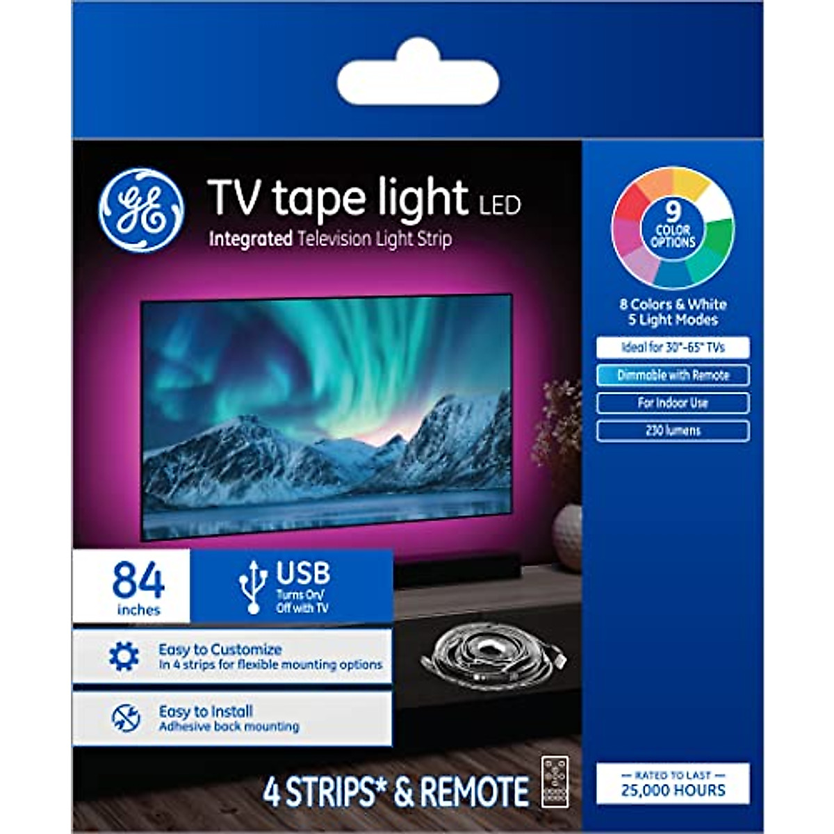 GE LED TV Tape Light, Color Changing Strip Light with Remote, 84 Inches
