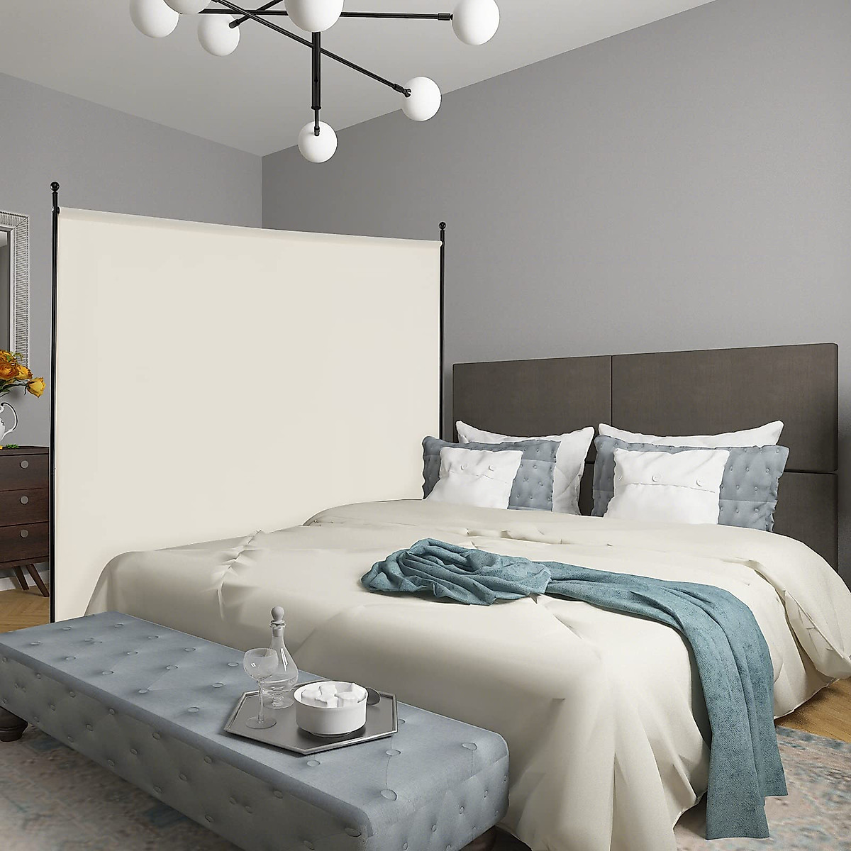 LDAILY 6FT Single Panel Rolling Room Divider, 73" Wide Partition Privacy Screen with Wheels, Freestanding Fabric Room Panel, Portable Wall Divider for Bedroom, Office, Hospital (White, 1-Panel)