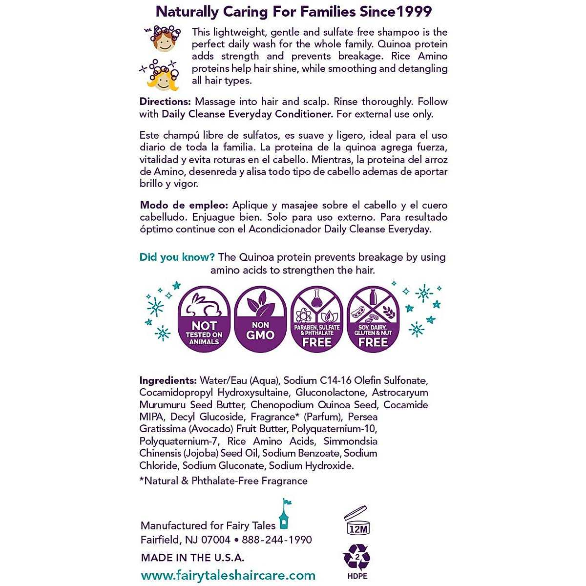 Fairy Tales Daily Cleanse Everyday Kids Shampoo - Gentle Natural Defining Shampoo, Tangle Free, Moisturizing and Hydrating Formula, Paraben Free - 12 oz (2 Pack)