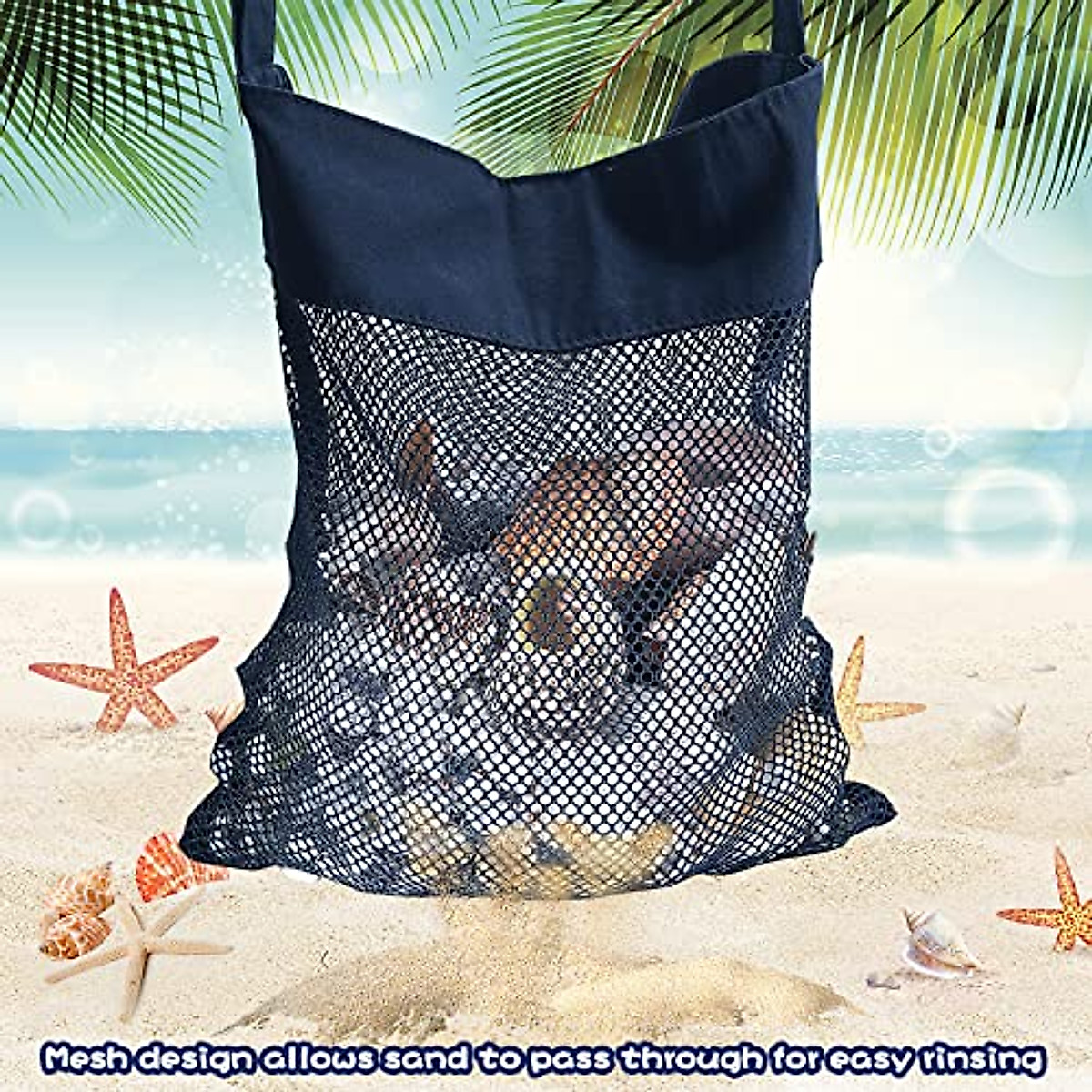 RIMOBUL Sand Away Beach Treasures Seashell Pocket Mesh Bags - Set of 2 (Large) (Navy Blue)