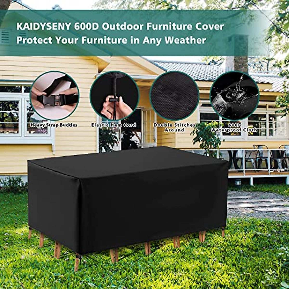 KAIDYSENY Patio Furniture Cover - 74"Lx47"Wx28"H Rectangle Outdoor Dining Set Cover for Outside Table and Chairs, Durable 600D Oxford Sectional Sofa Set Covers Waterproof, Anti-UV, Anti-Fading