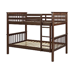 Walker Edison Resende Mission Style Solid Wood Twin over Twin Bunk Bed, Twin over Twin, Walnut