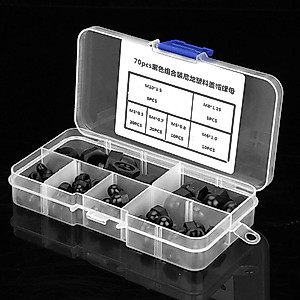 Dome Nut, 70Pcs Black White (Optional) Nylon Dome Head M3 M4 M5 M6 M8 M10 Hex Nuts Acorn Nut Kit, with Plastic Box(black)