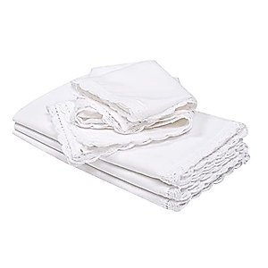 Cotton Cloth Dinner Napkins Oversized 20x20-Cotton Flax Fabric with Lace & Tailored with Mitered Corners-Ideal for Events and Regular Use-White Set of 4