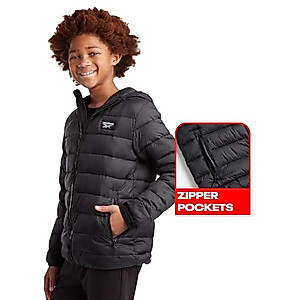 Reebok Boys’ Jacket – Water Resistant Midweight Quilted Puffer Coat – Insulated Outerwear Down Coat for Boys (4-20), Size 5-6, Black